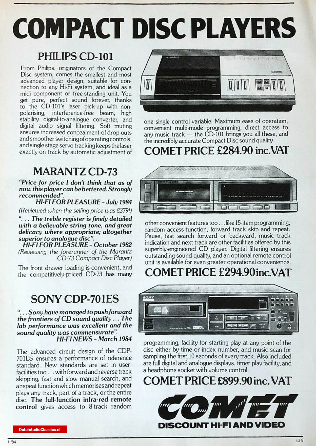 Marantz CD73 advertisement November 1984 - DutchAudioClassics.nl